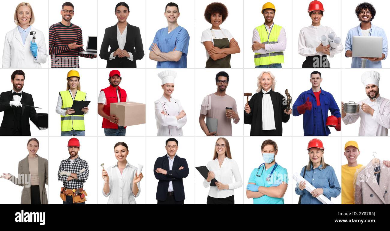 People of different professions on white background, collage Stock ...