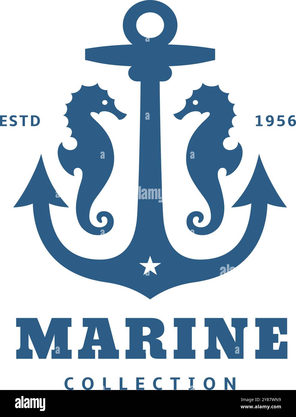 Marine collection emblem. Nautical anchor and seahorse logo Stock ...