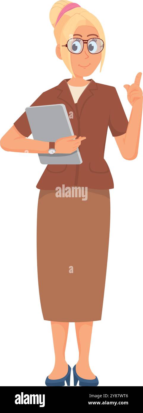Teacher cartoon character. Woman in glasses. School education tutor ...