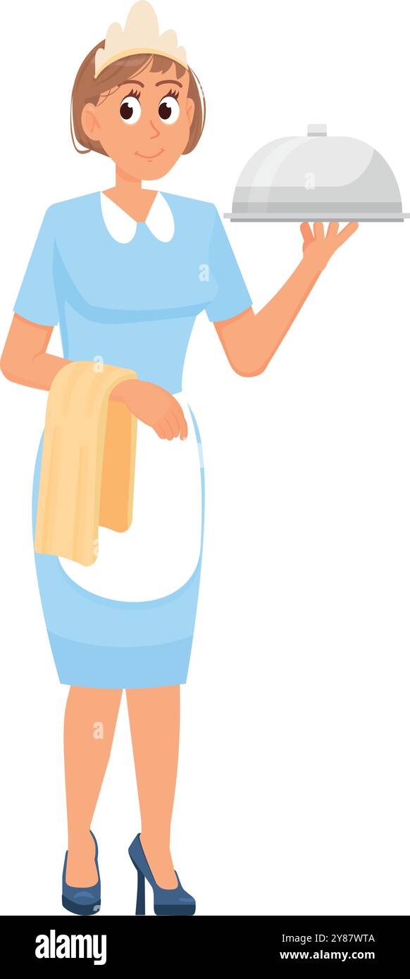 Waitress cartoon character. Woman serving food in tray Stock Vector ...