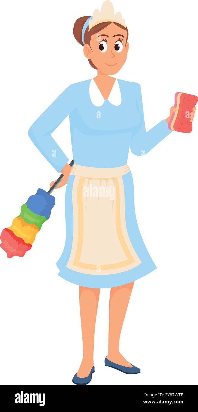 Maid character. Cleaning service lady in blue uniform Stock Vector ...