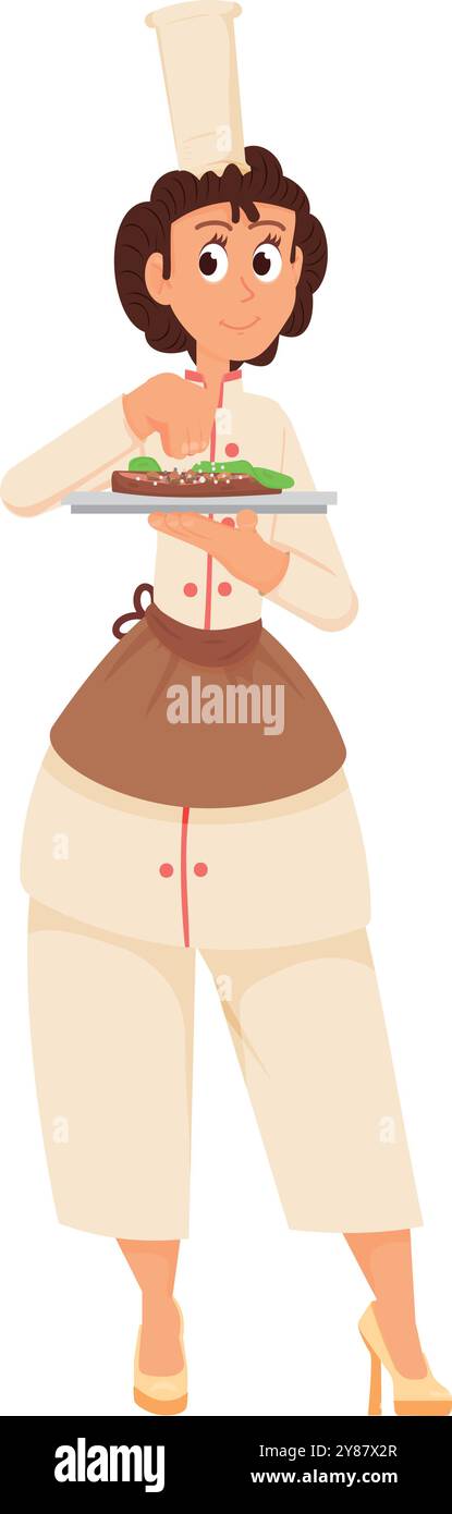 Woman serve food. Professional uniform cartoon character isolated on ...