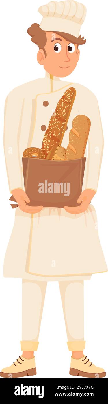 Bakery cartoon worker. Cooking man with fresh bread Stock Vector Image ...