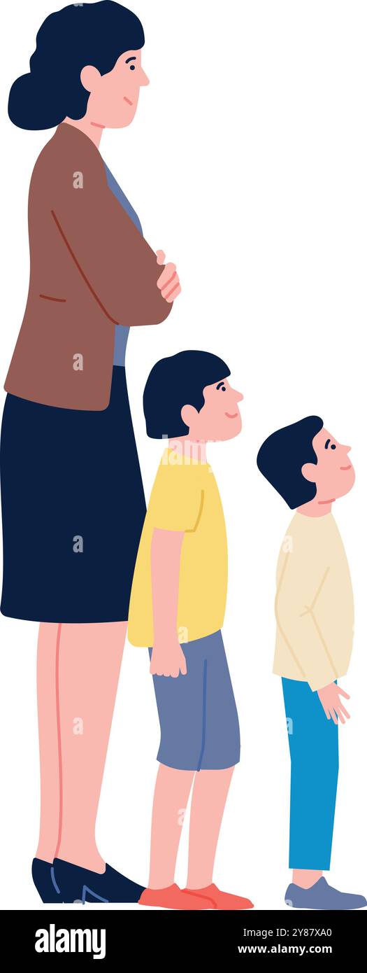 Woman with two kids looking right. Standing family Stock Vector Image ...