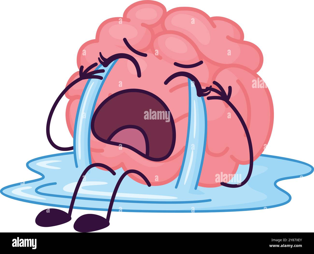 Crying brain in tears. Sad smart mascot emotion Stock Vector Image ...