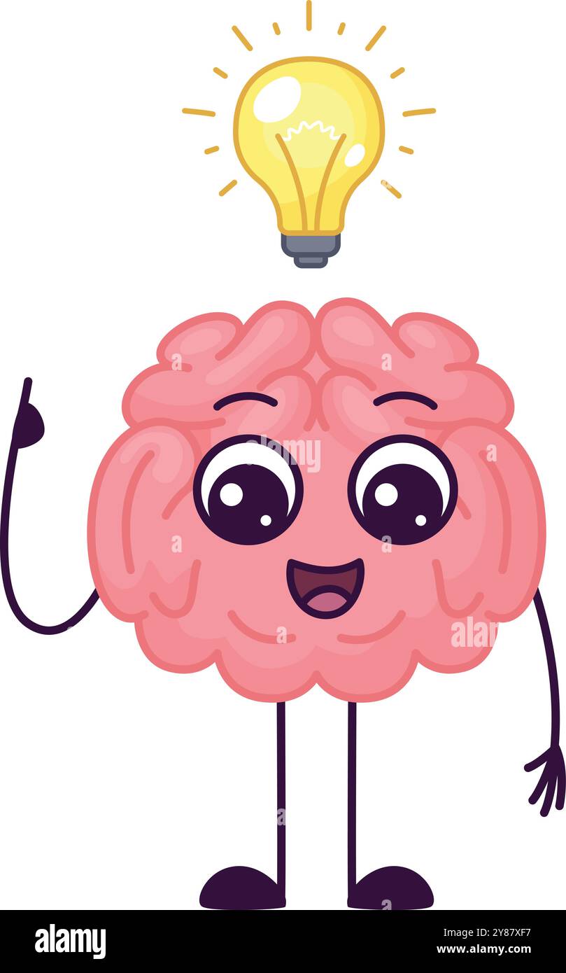 Brain has idea. Happy mind with shining lightbulb Stock Vector Image ...