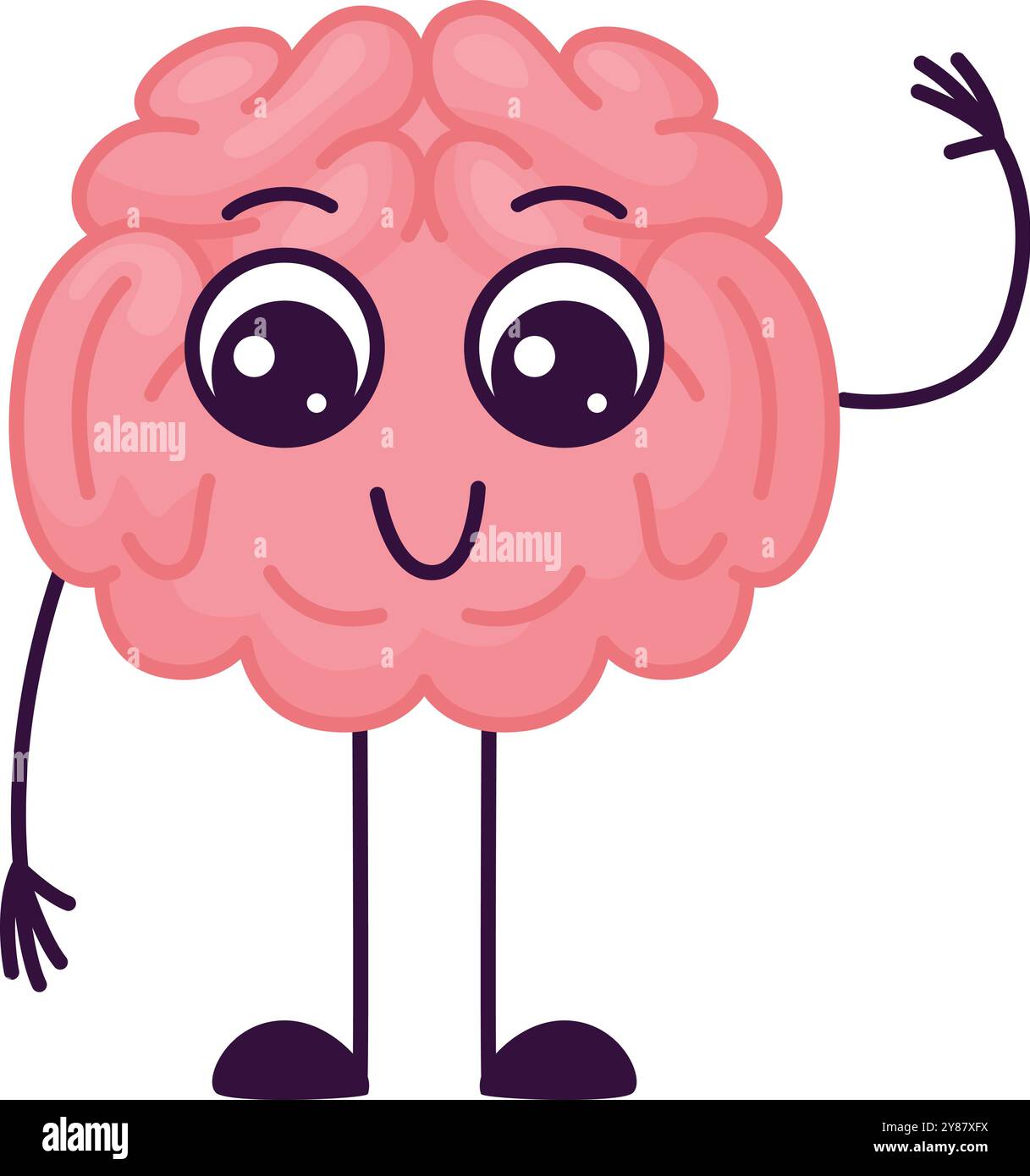 Brain waving hand. Greeting mind. Cartoon mascot isolated on white ...