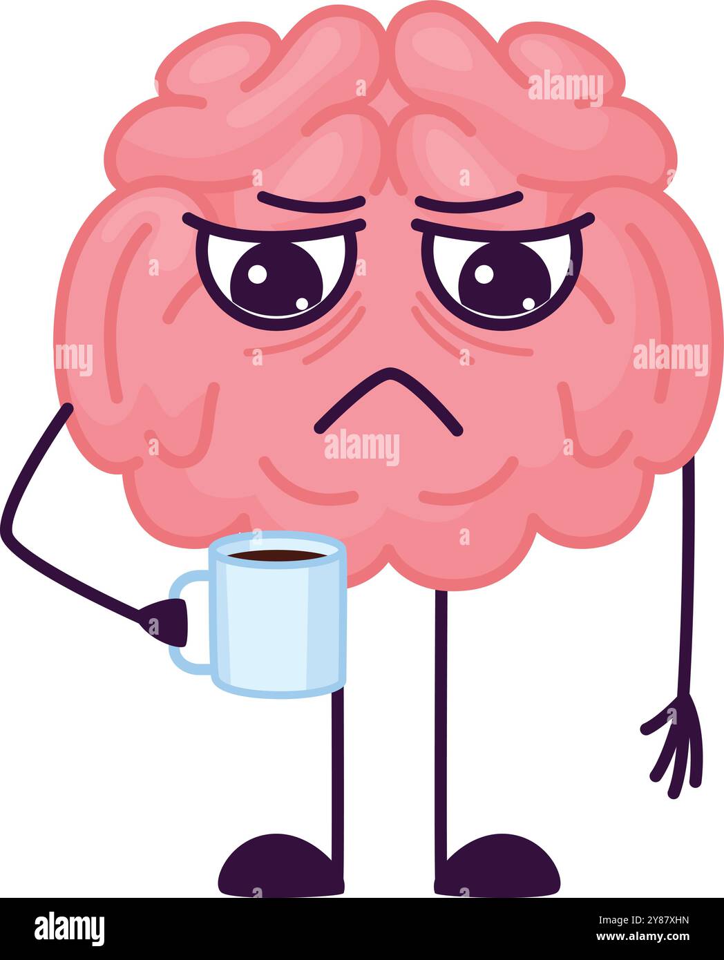 Brain drink coffee. Morning caffeine head mascot isolated on white ...