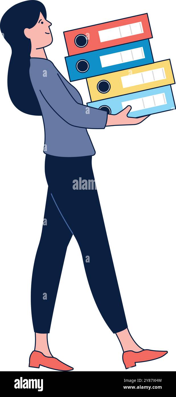 Woman carry document folders. Office work concept Stock Vector Image ...