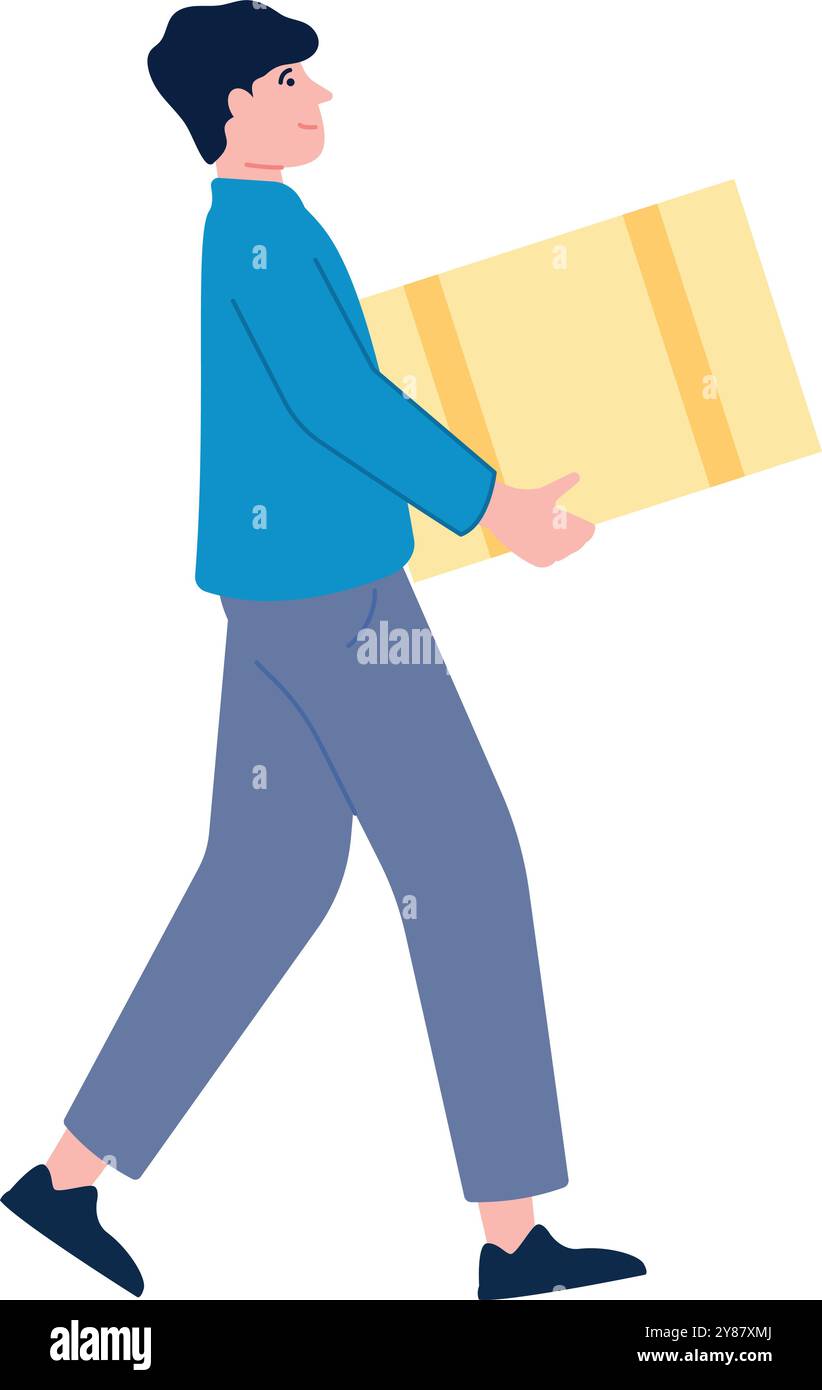 Man carry cardboard box. Shipping service worker Stock Vector Image ...