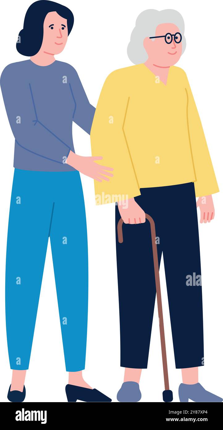 Volunteer help old woman. Elderly people care service Stock Vector ...