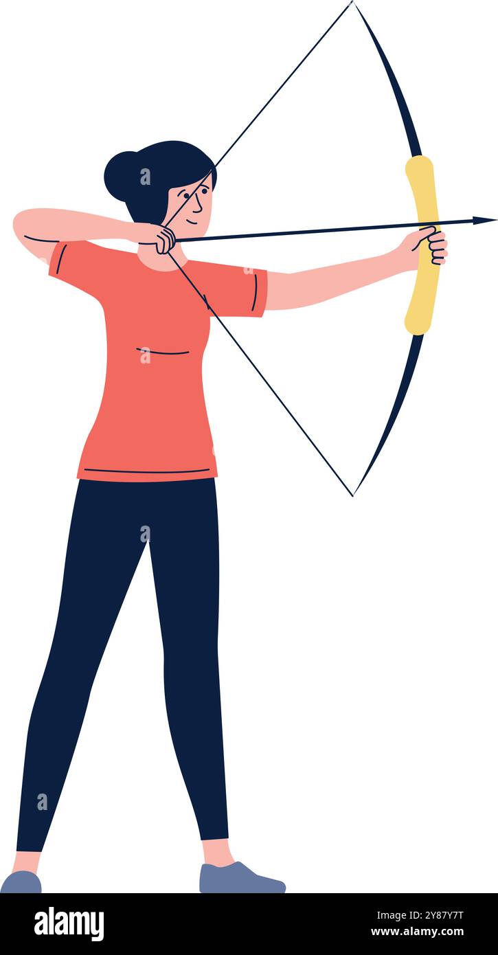 Archer color character. Woman aiming with arrow bow isolated on white ...