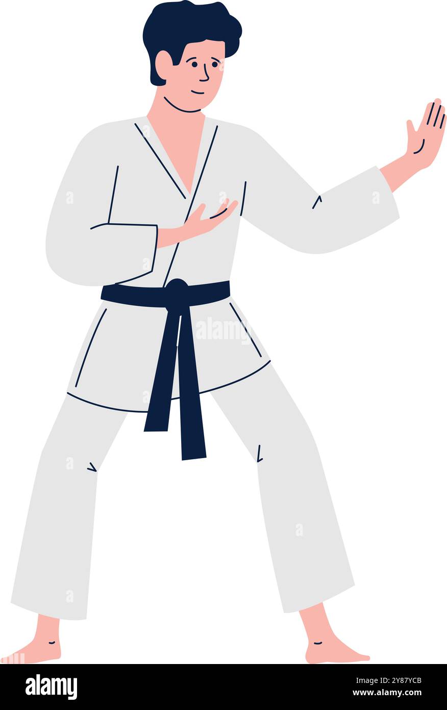 Karate training. Man practice martial art. Color character isolated on ...