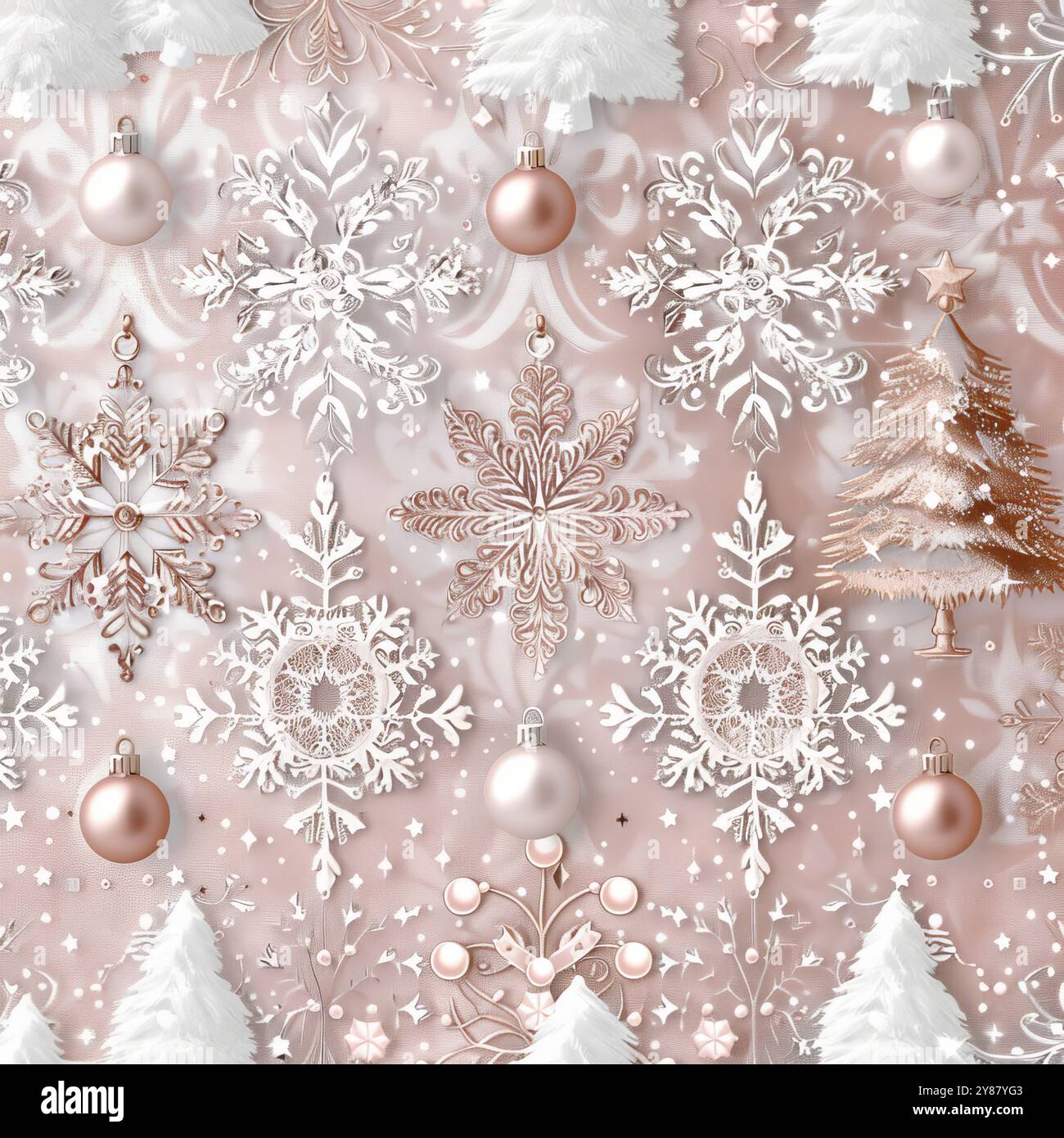 Elegant soft pink christmas background with rose gold decorations for a ...