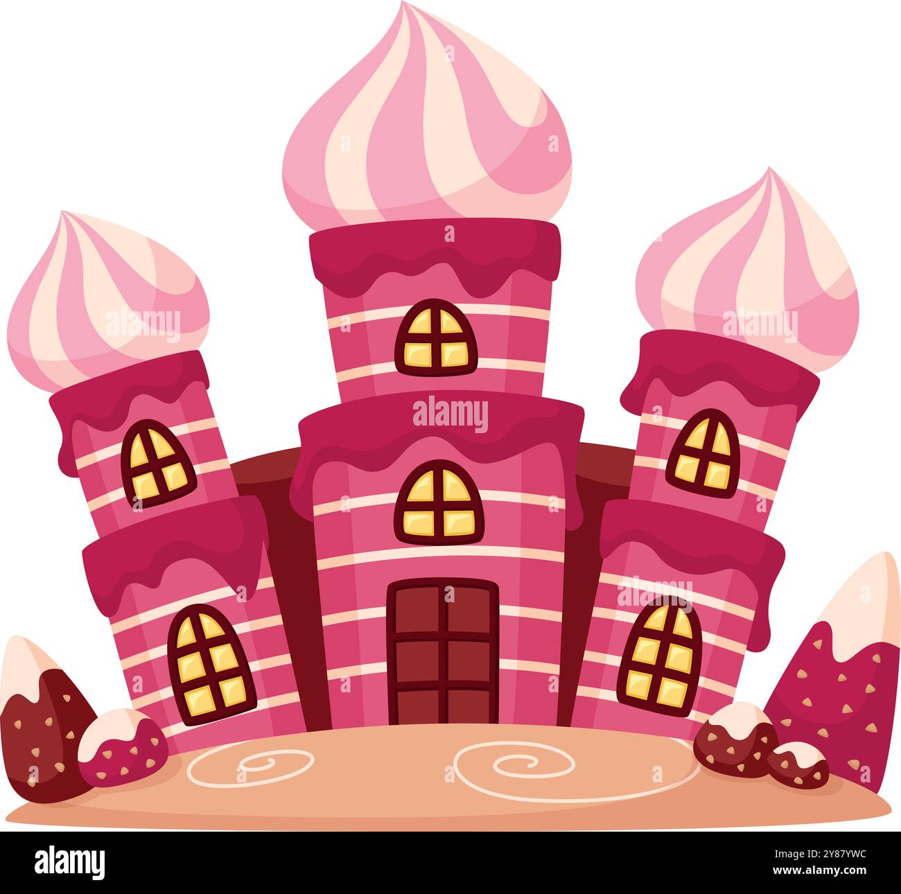 Sweet castle with cream towers. Fantasy game house isolated on white ...