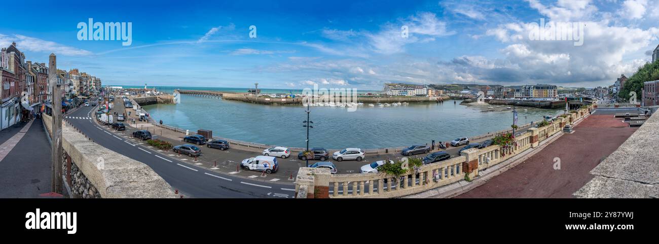 Le Treport, France - 09 16 2024: Panoramic view of the harbor from Quay ...