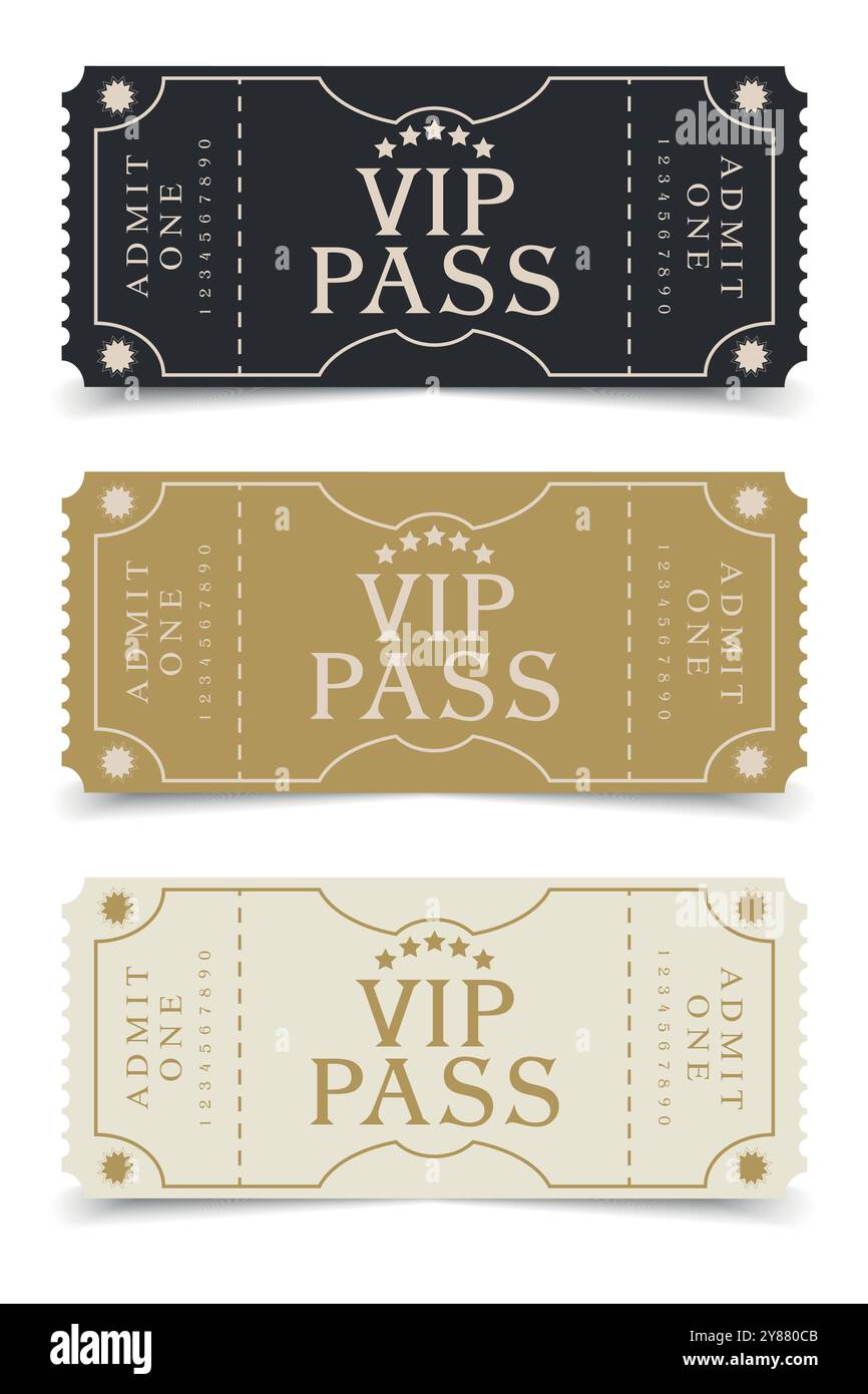 VIP pass in retro design. Set of ticket templates. Vector illustration ...