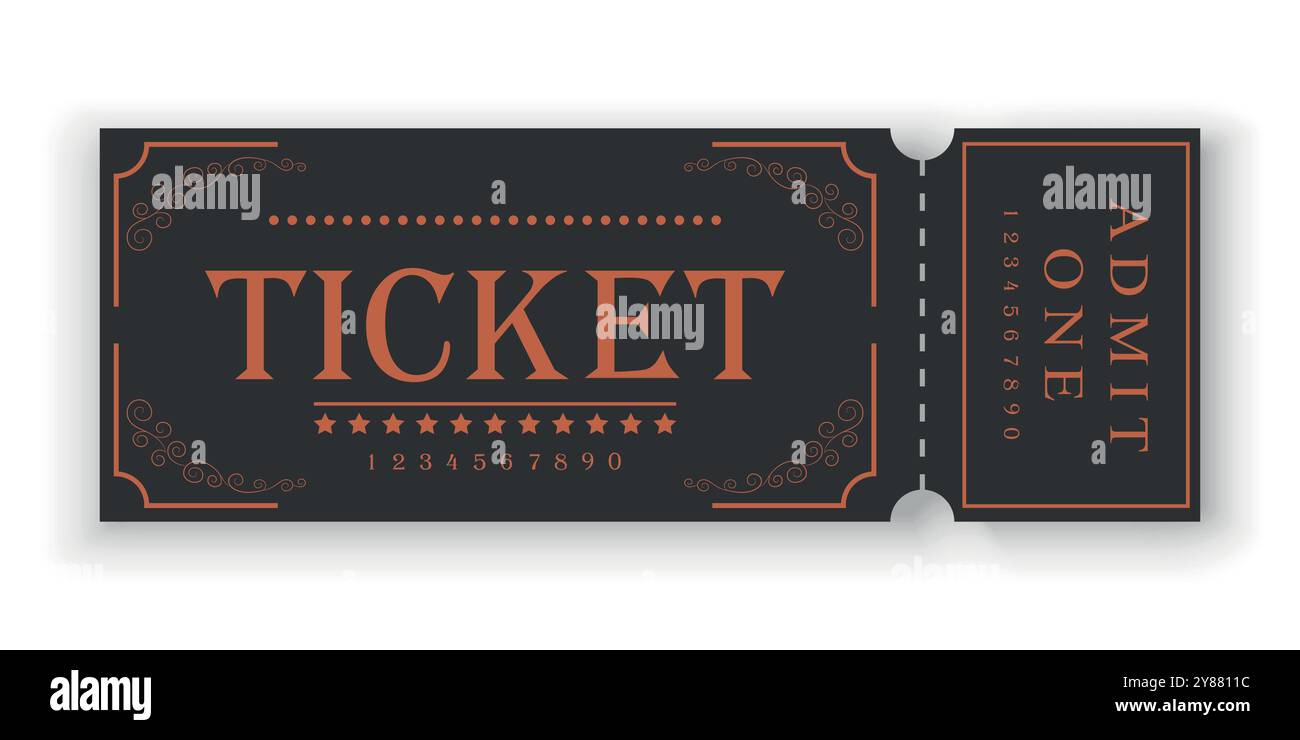 Ticket template in retro design isolated on white background. Front ...