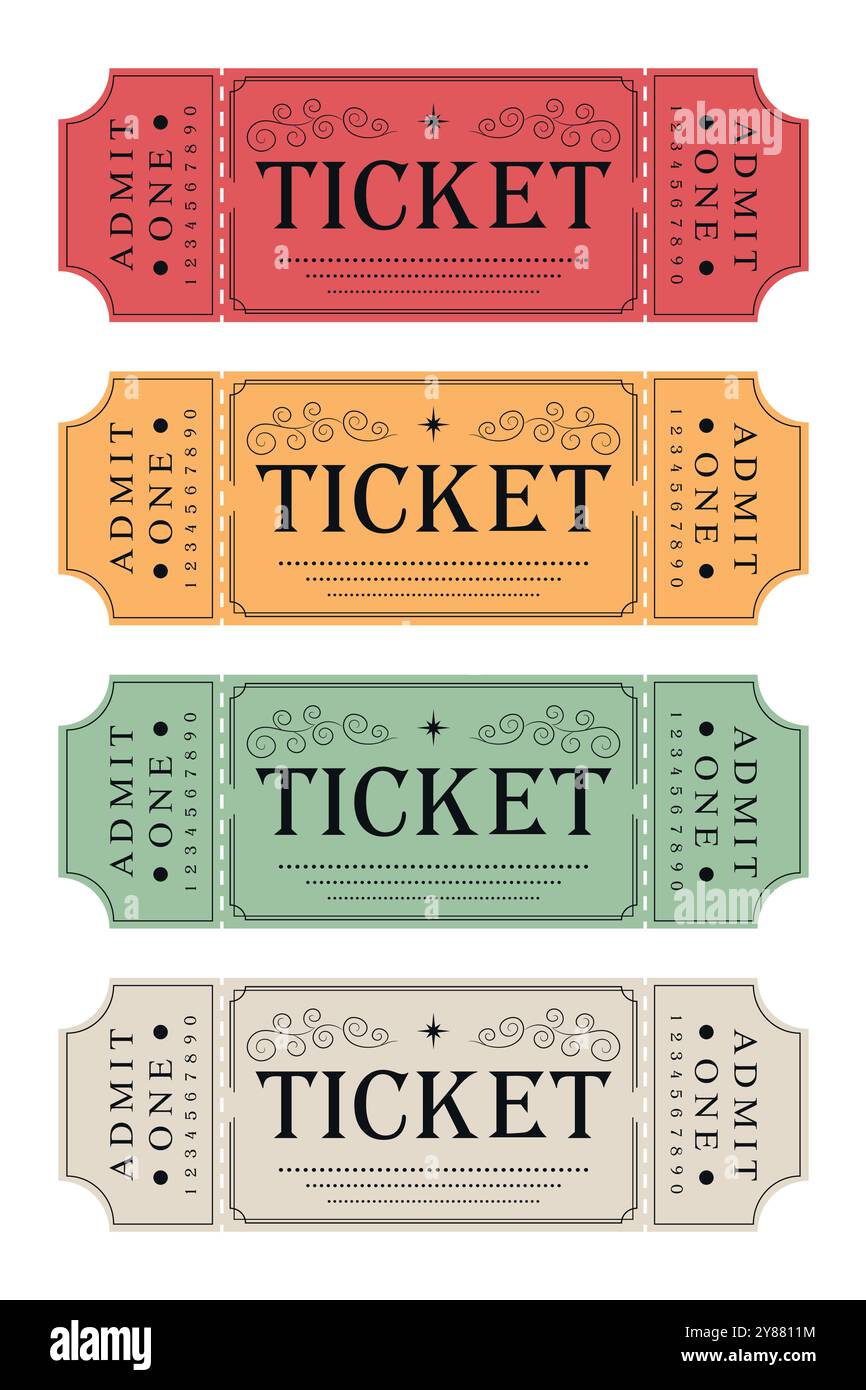 Set of ticket templates in retro design isolated on white background ...