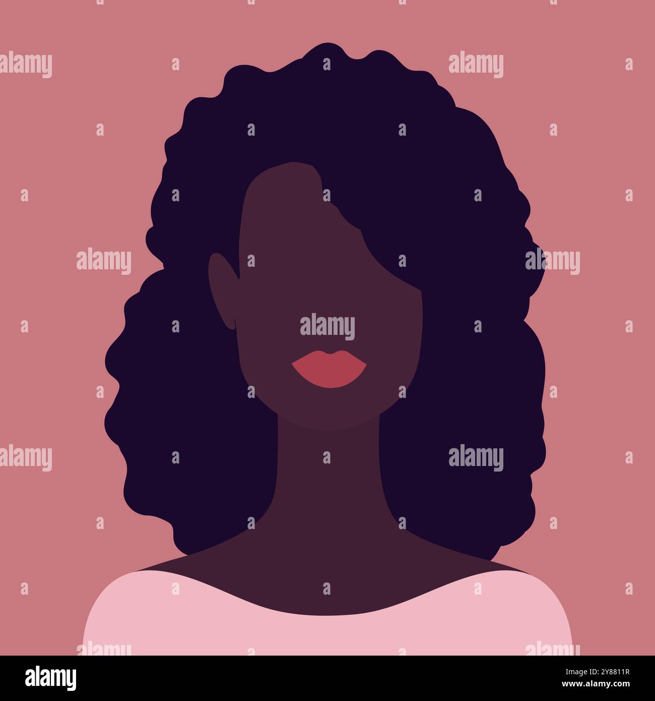 Abstract faceless young African woman with long curly hair. Abstract ...