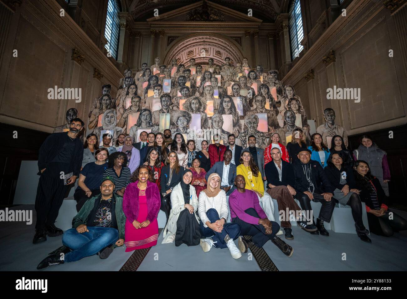London, UK. 3 October 2024. Unveiling of ‘Congregation’ by artist Es Devlin (pictured wearing ...