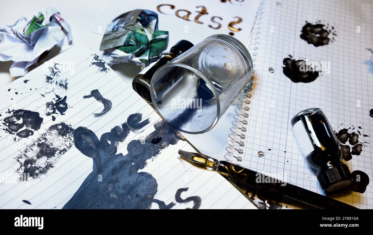 Marks of cat paws on notebooks Stock Photo - Alamy