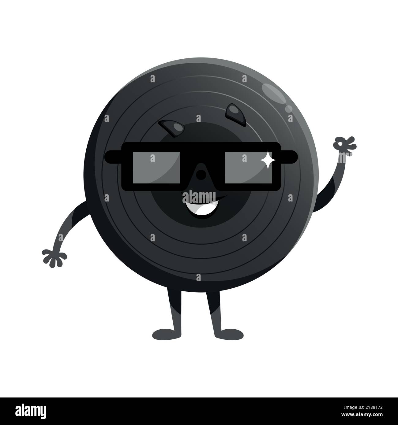 Cute cartoon vinyl record character wearing sunglasses. Vinyl disk ...