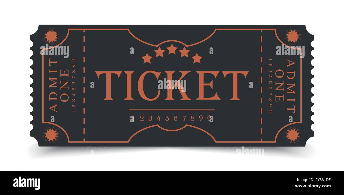 Ticket template in retro design. Front view. Vector illustration Stock ...