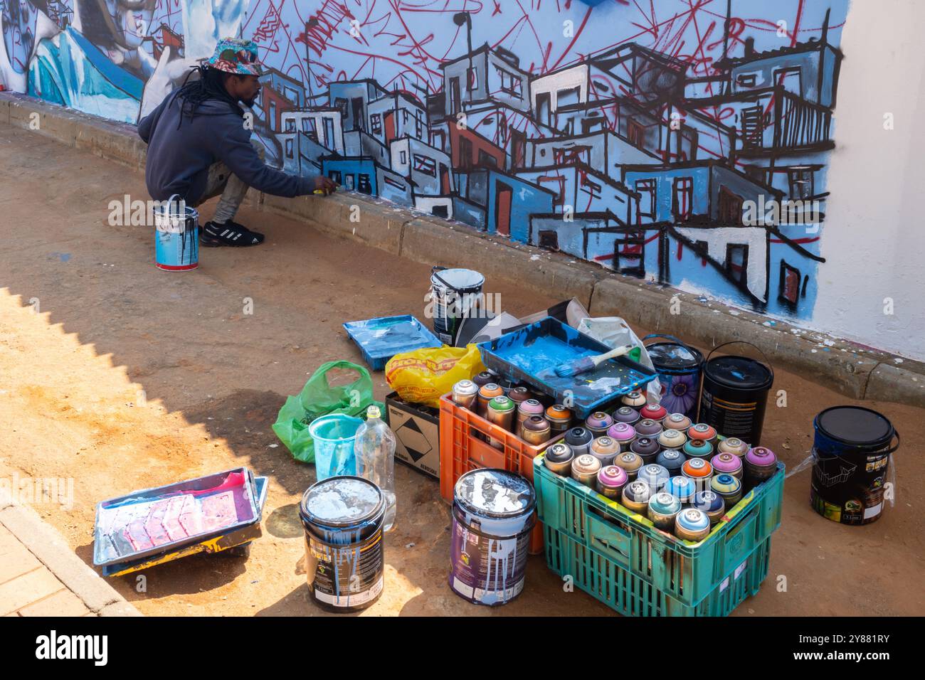 Johannesburg, South Africa - September 08, 2022: Artist creates ...