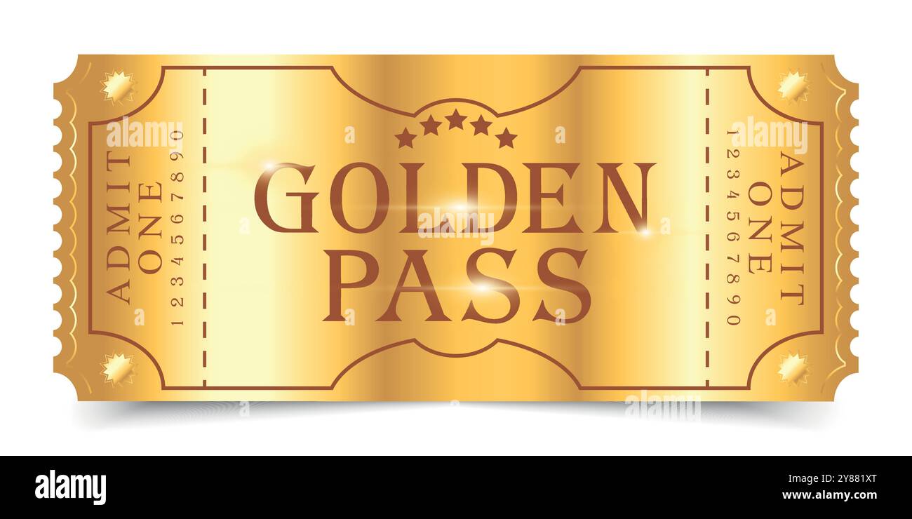 Golden pass ticket template design isolated on white background ...