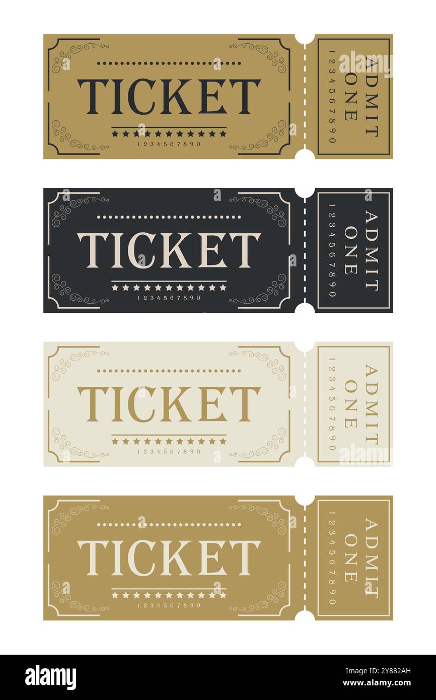 Set of ticket templates in retro design. Front view. Vector ...