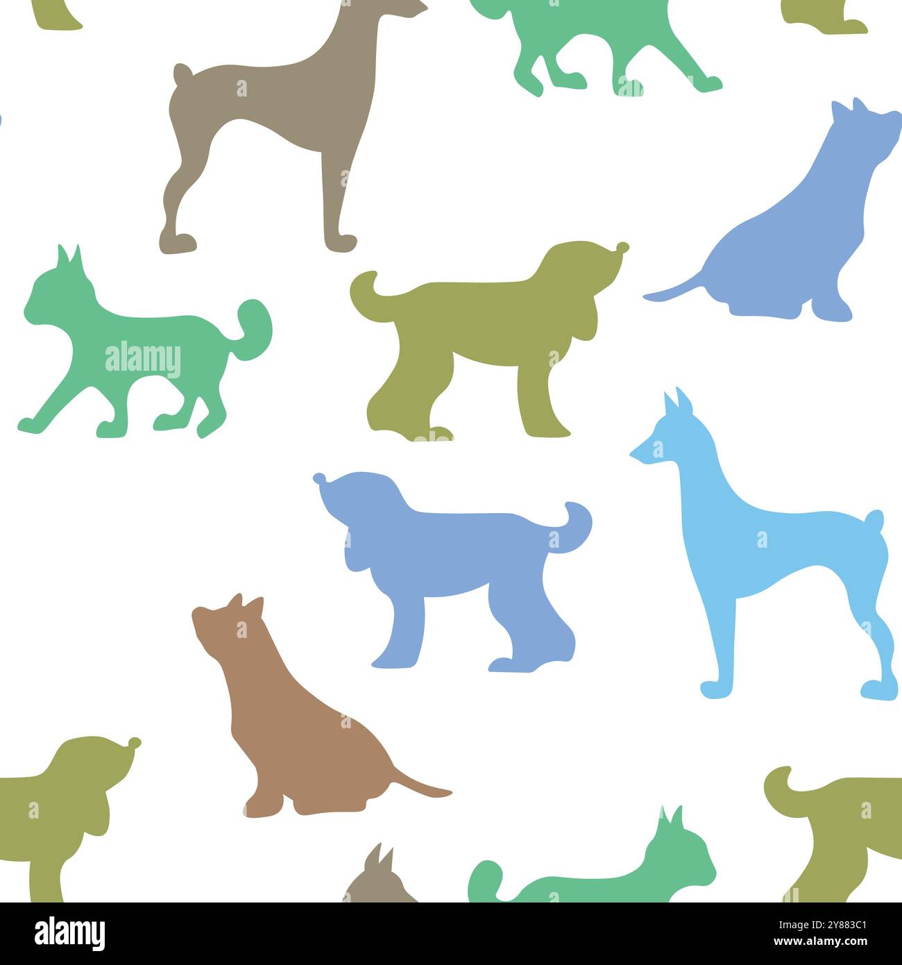 Vector seamless repeating childish pattern with cute dogs, cats in ...