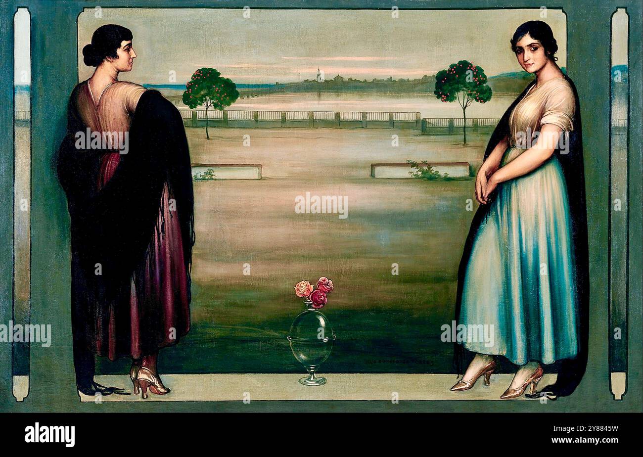 Julio Romero de Torres - Landscape Open to the Riverside Railing ...