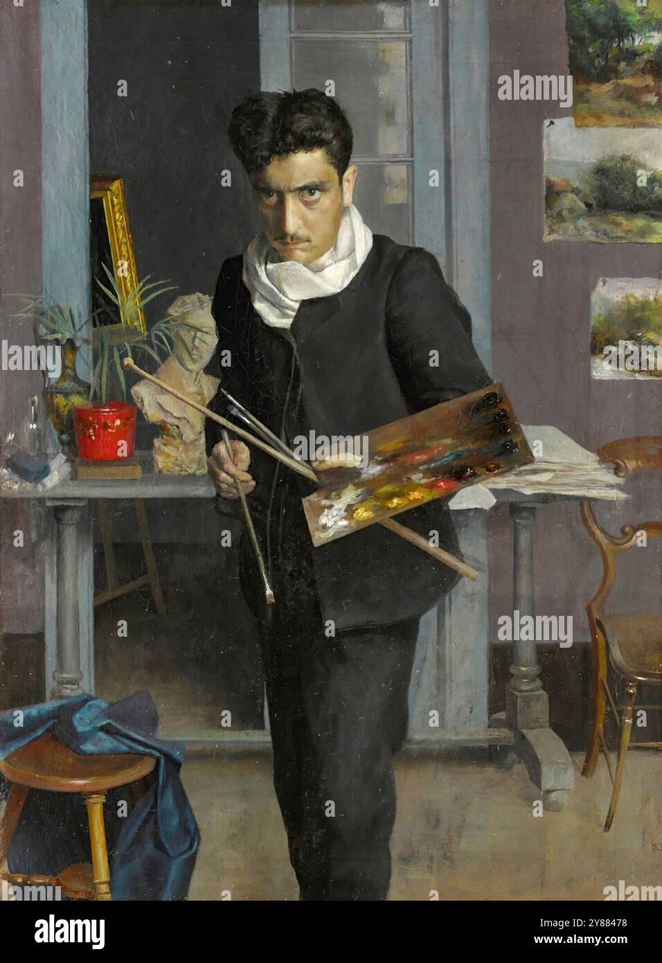 Julio Romero de Torres - Self-portrait of the artist in his studio ...
