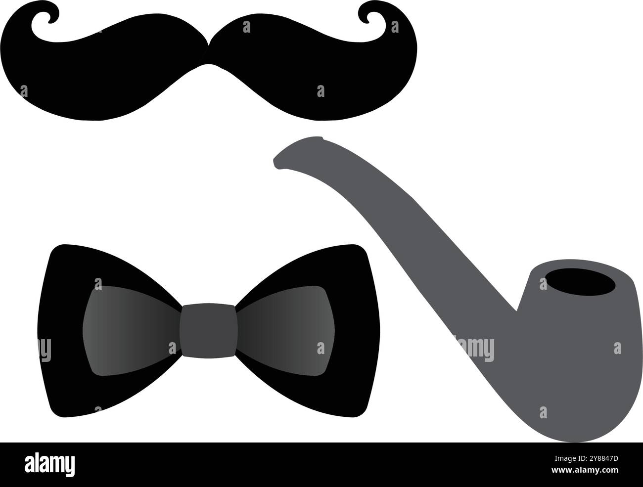 Silhouette of mustache, pipe and bowtie on white background Stock ...