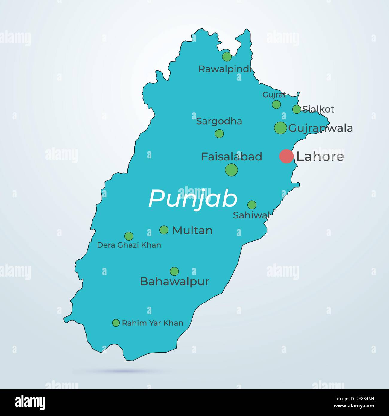 Pakistan Punjab map vector with city name with silver background ...