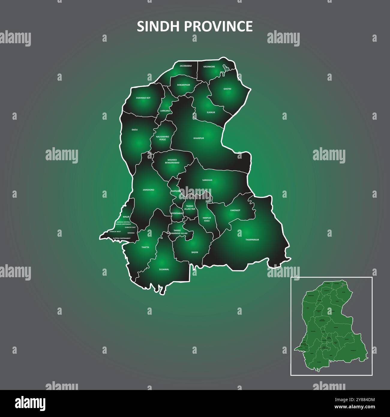 Sindh District map green color gradient. Pakistan Province Vector map ...