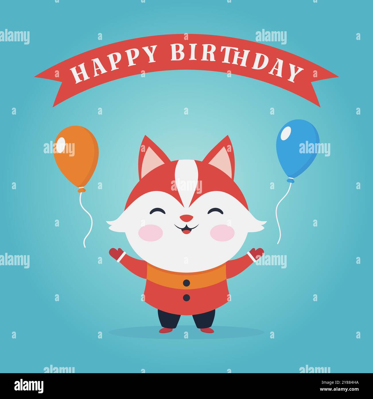 Happy Birthday vector for animation. Vector illustration of a cute fox ...