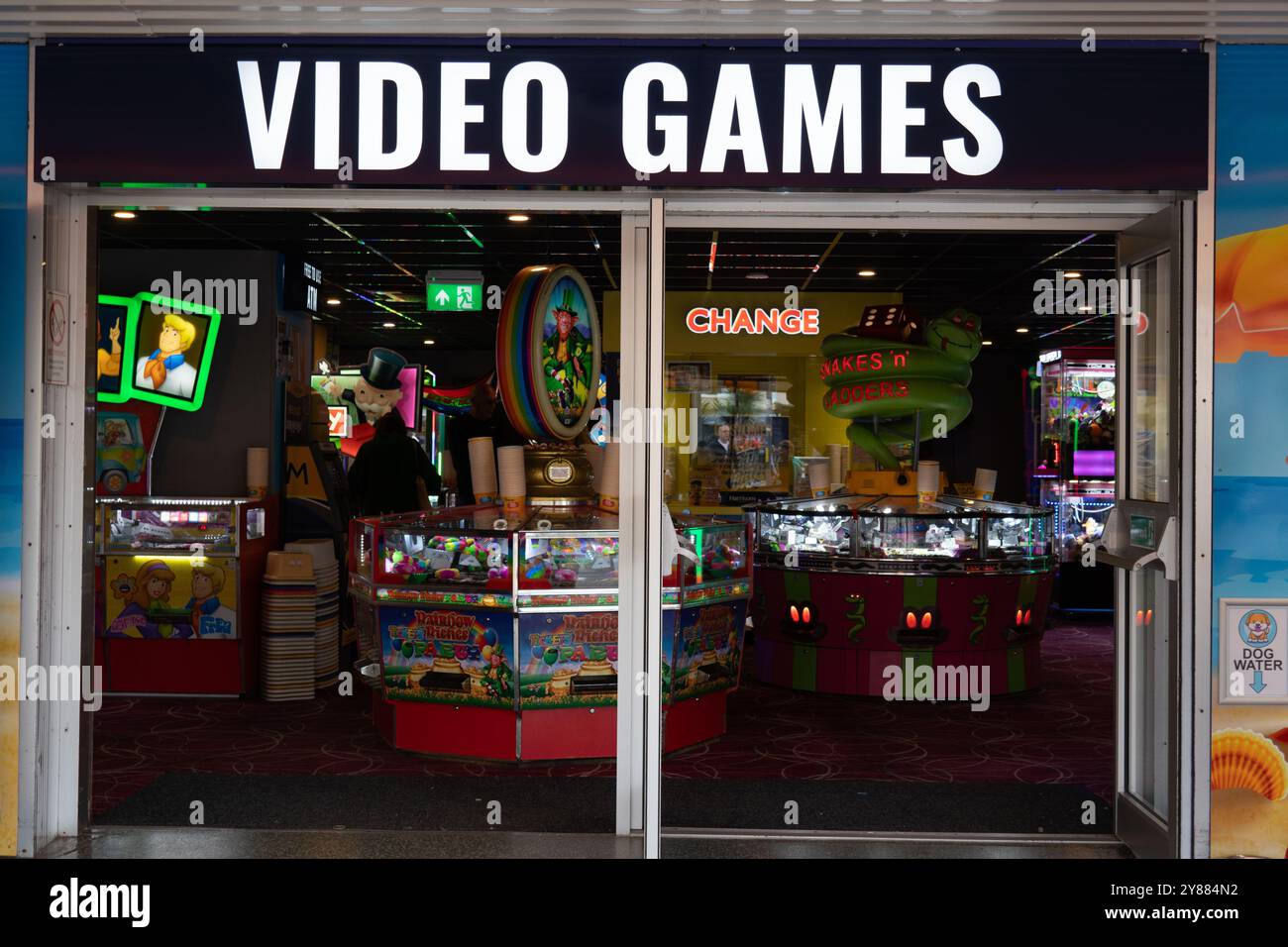 Amusement arcade with large video games sign Dewlish Devon England ...