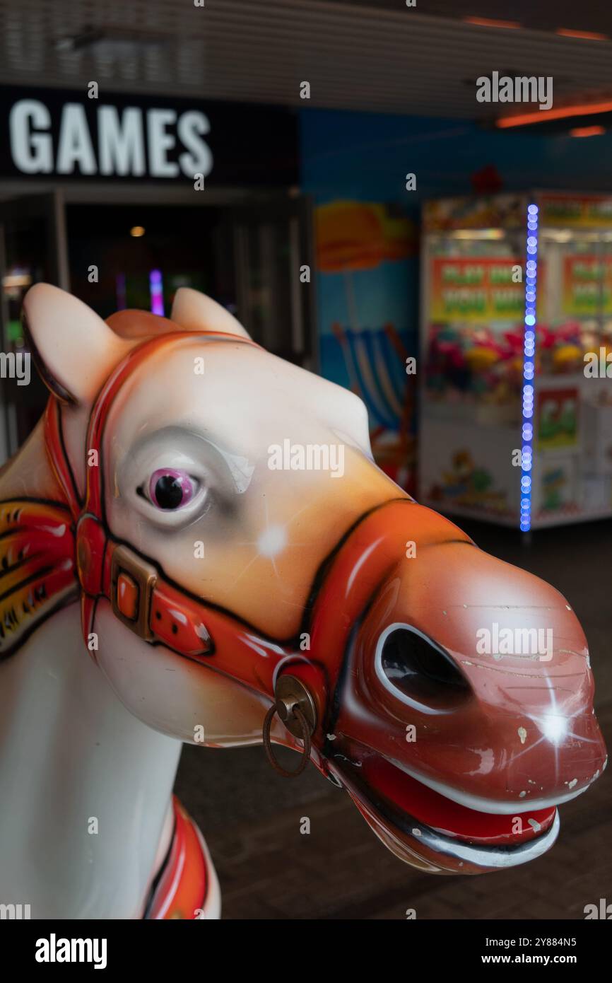 Close up of a large head of model horse as part of on-sit amusement ...
