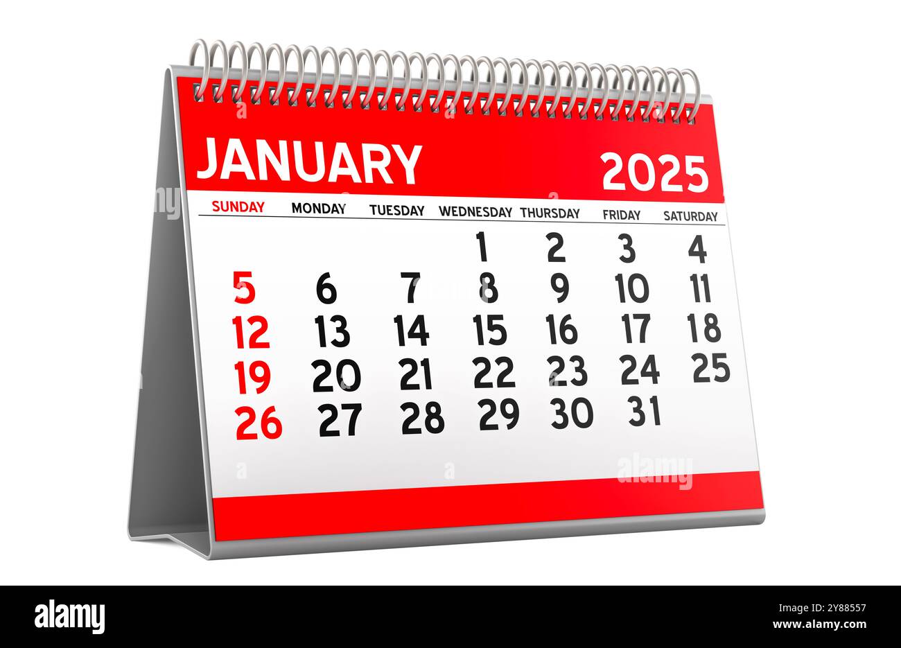January 2025 Desk Calendar, 3D rendering isolated on white background ...