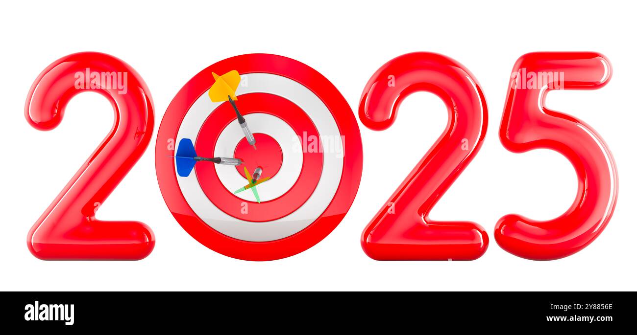Target and mission in 2025, concept. 3D rendering isolated on white ...