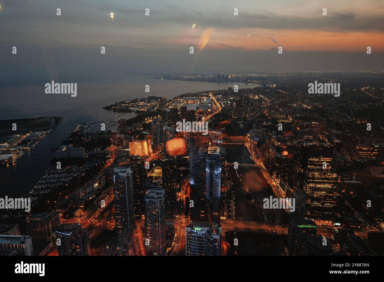 Sunset over Toronto, Ontario city skyline from the CN Tower Stock Photo ...