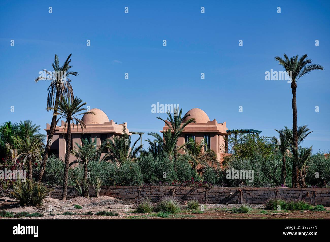 Unique buildings, with domed roofs, located in the Agafay desert, near ...