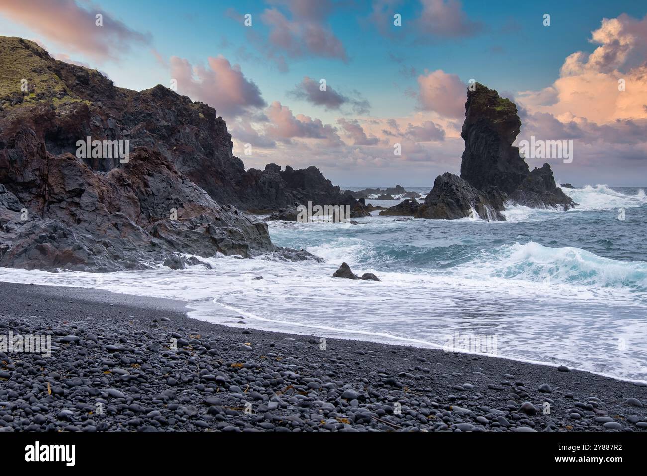 Majestic Black Pebble Beach with Crashing Waves in Iceland – Dramatic ...