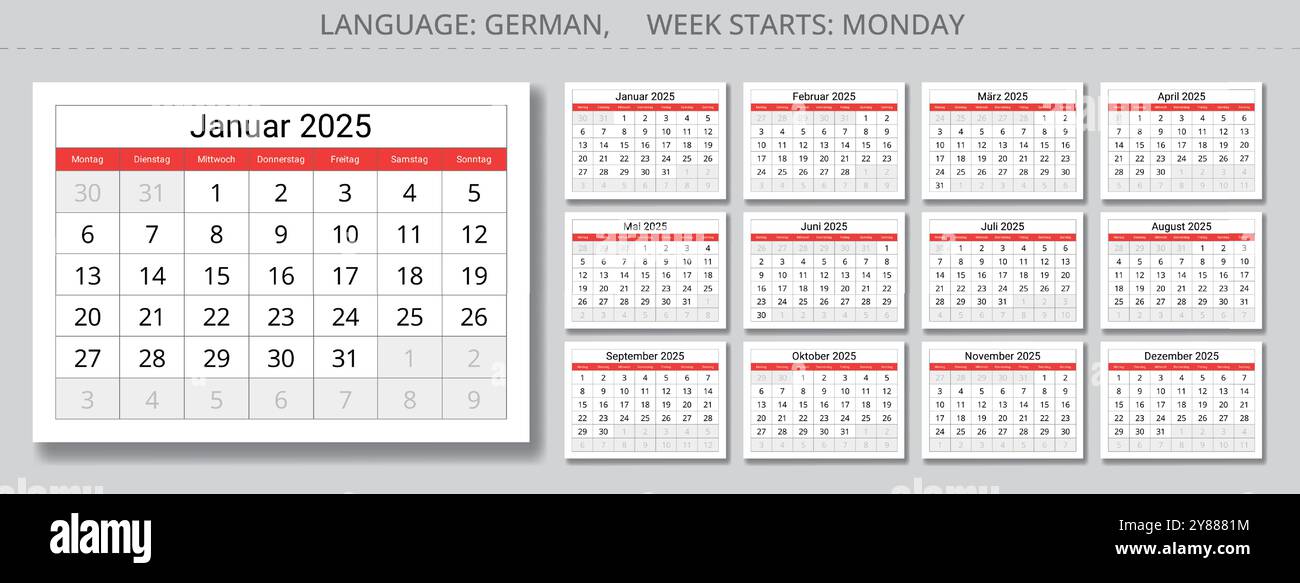 2025 german calendar collection - Kalender. Vector illustration set of ...
