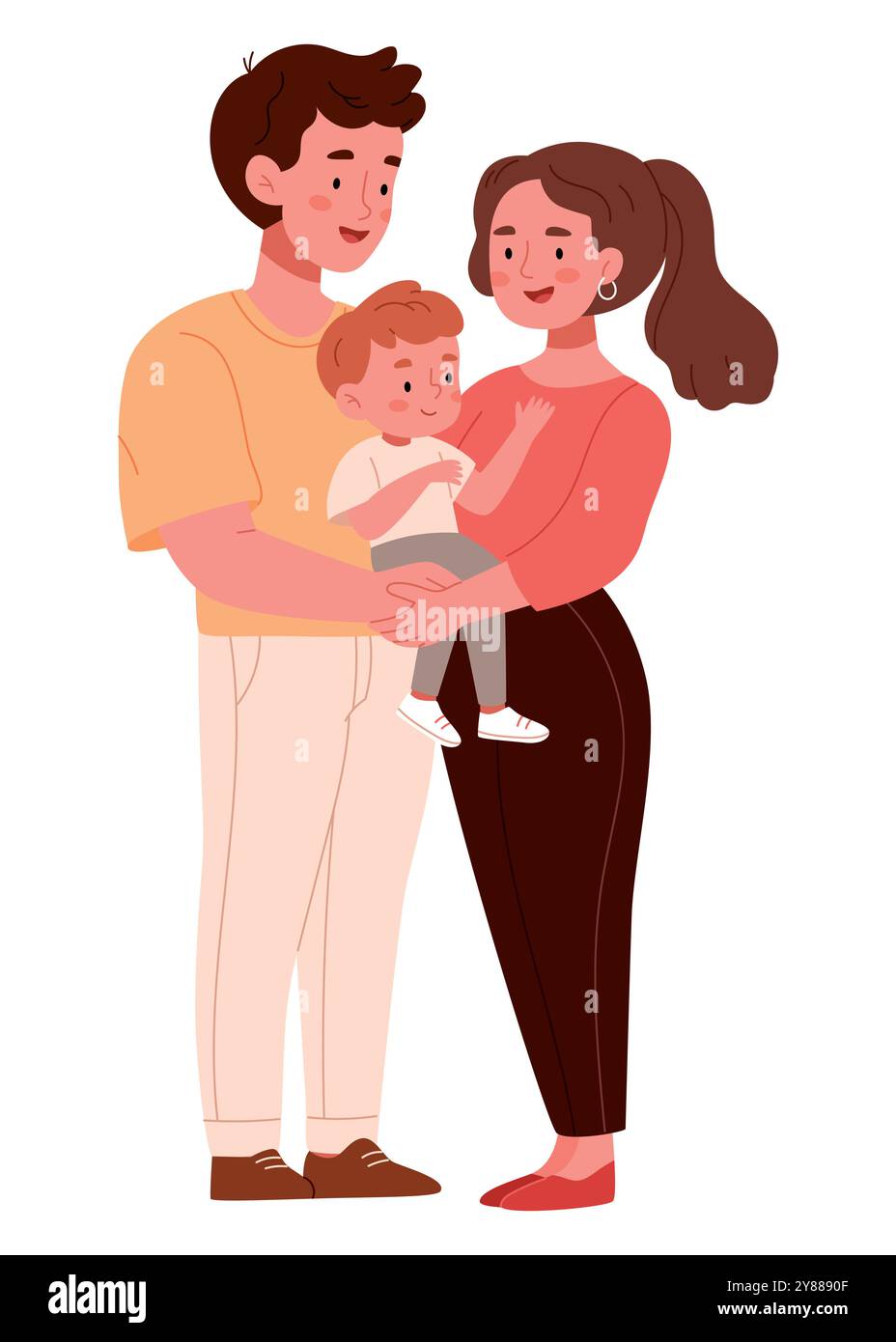 Positive parents, couple with funny kid.Smiling parents and child ...