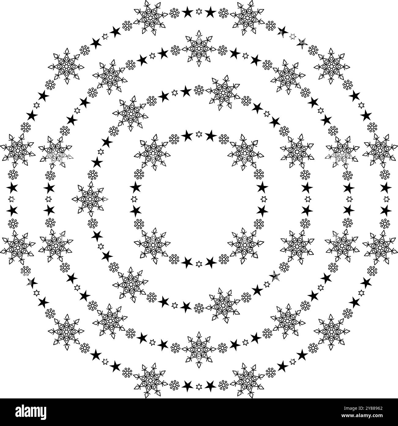Snowflake circle frames set. Winter snowflake round border collection ...