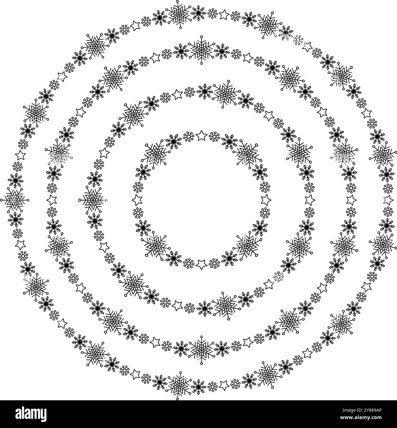 Snowflake circle frames set. Winter snowflake round border collection ...