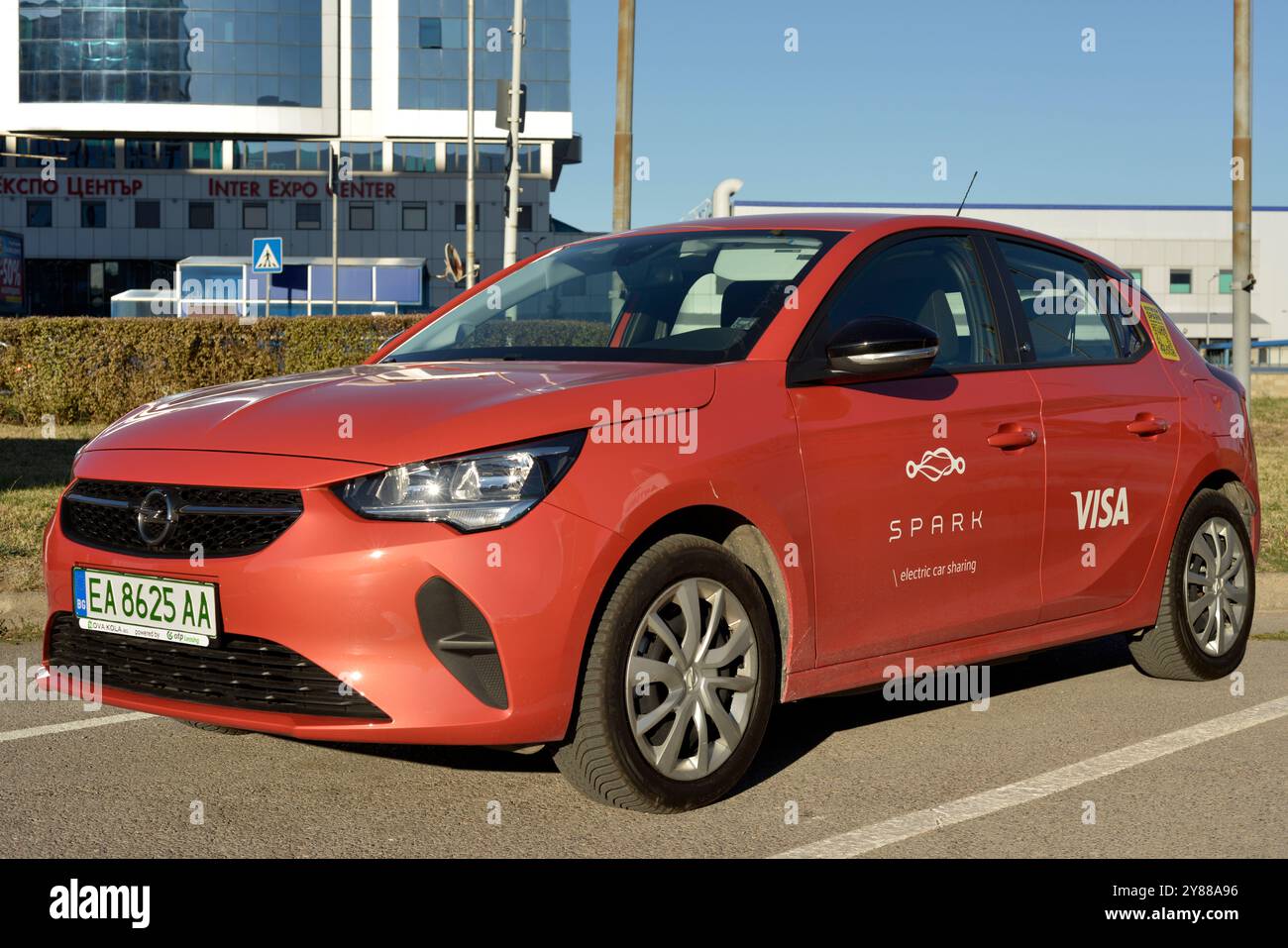Orange Opel Corsa-E for Spark Electric Car Sharing scheme in Sofia ...